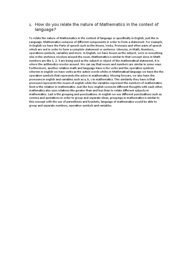 How Do You Relate The Nature of Mathematics in The | PDF