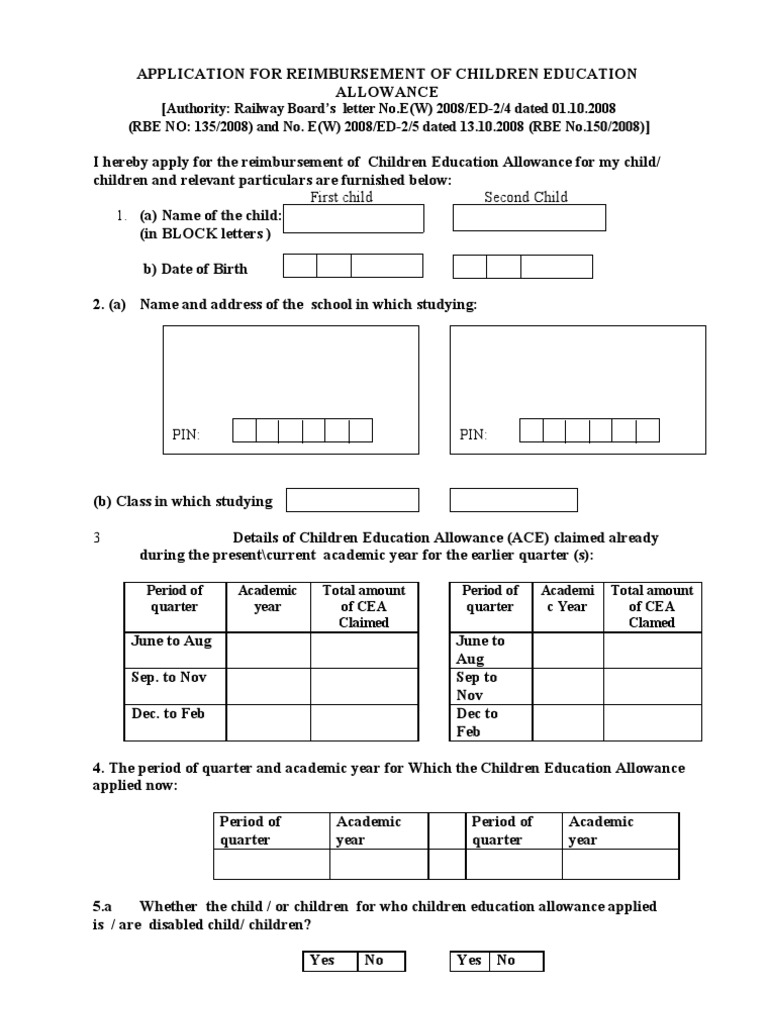 Application For Reimbursement of Children Education | PDF | Fee | Expense