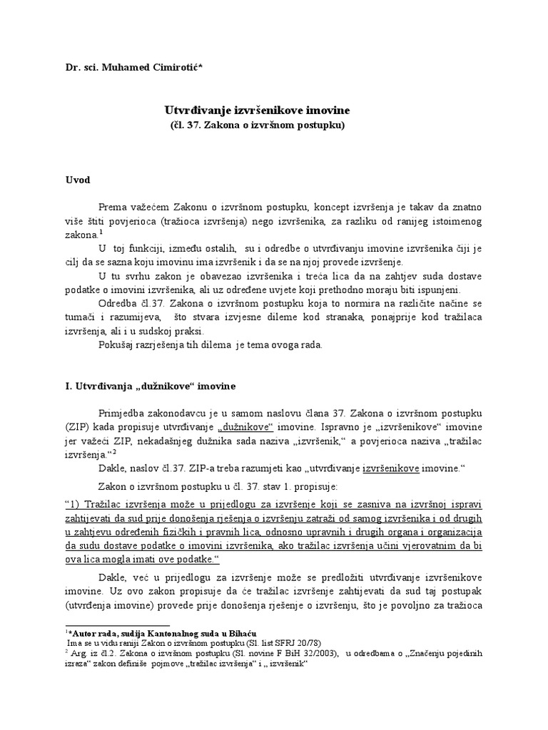Utvrđivanje Izvršenikove Imovine U Izvršnom Postupku | PDF