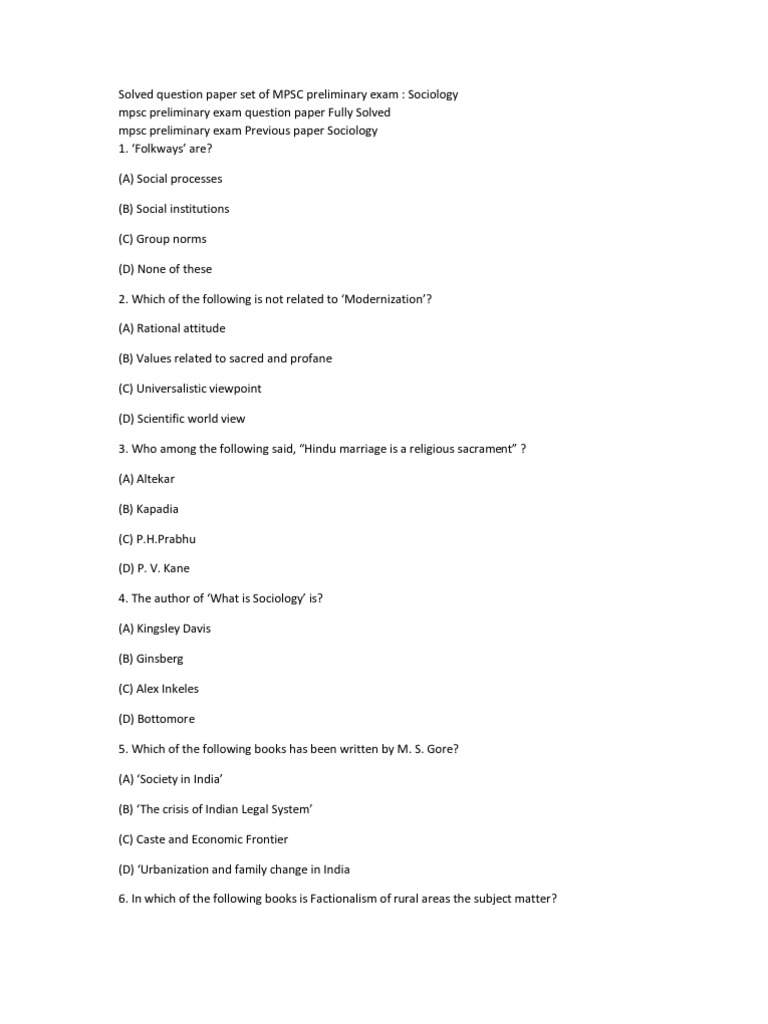 Sociology Solved Model Test Paper 3 | PDF | Sociology | Marriage