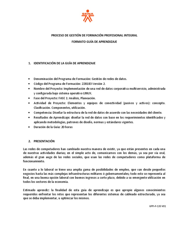 GFPI-F-135 - Guía - de - Aprendizaje - Elementos y Equipos de Conectividad | PDF | Red de ...