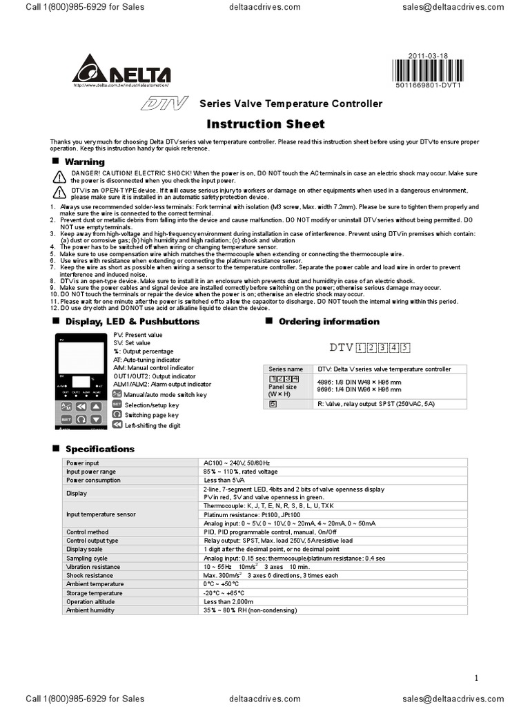 Delta DTV User Manual | PDF | Thermocouple | Feedback