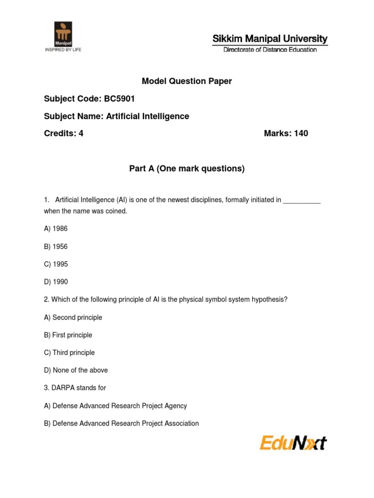 Model Question Paper BC5901 | PDF | First Order Logic | Artificial ...