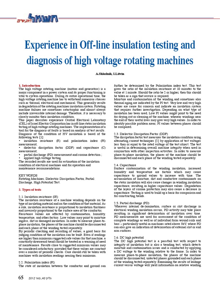 Off-Line Insulation Testing and Diagnosis of HV Machines | PDF ...