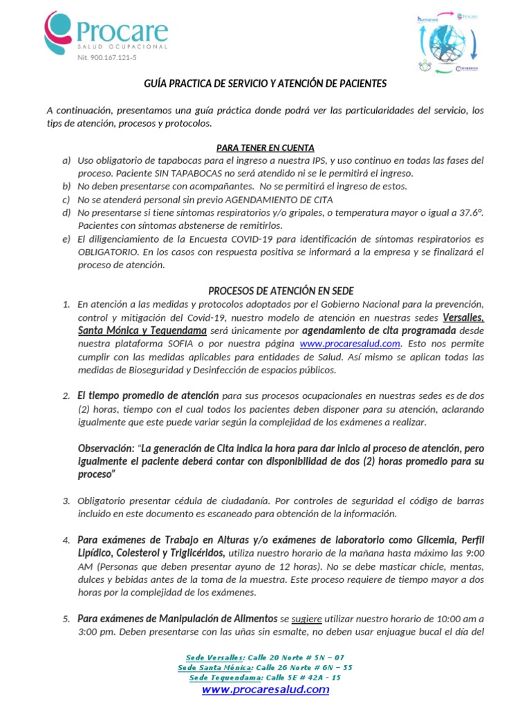 Guia para Atencion Unidad de Medicina Ocupacional Vr. 202201 1 | PDF ...