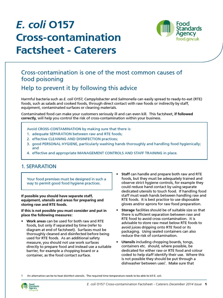 Cross Contamination Factsheet | PDF | Hygiene | Foods