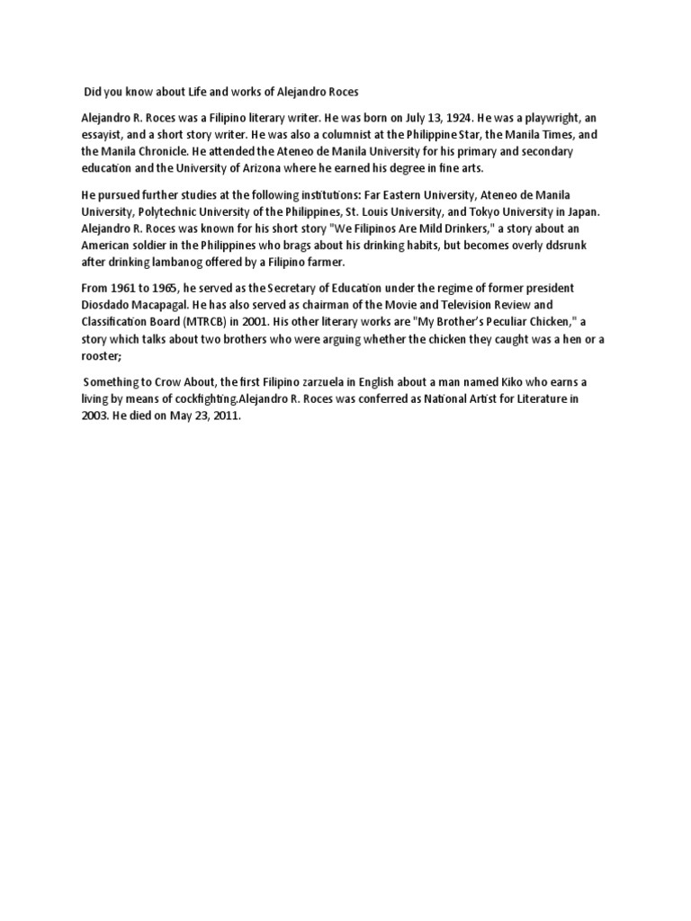 Life and Works of Alejandro Roces | PDF