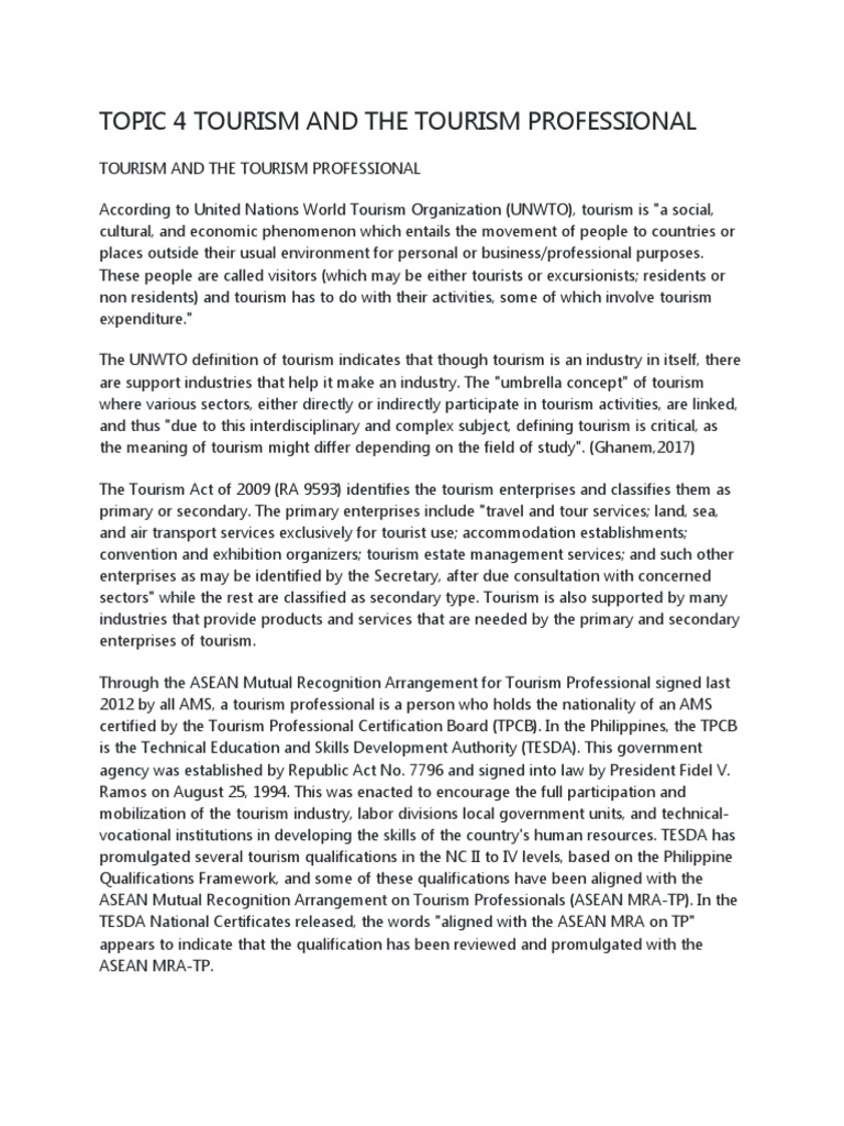 Topic 4 Tourism and The Tourism Professional | PDF | Tourism | Economies