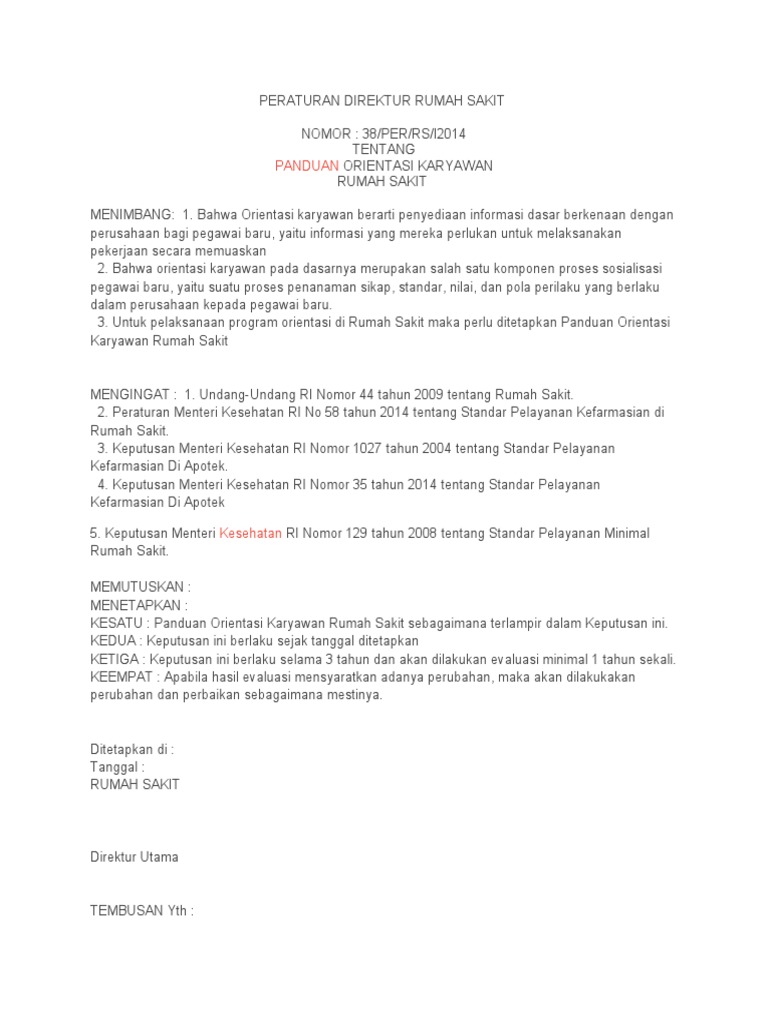 Contoh Panduan Orientasi Pegawai RS | PDF