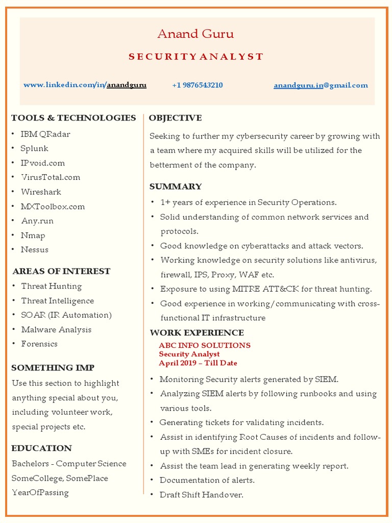 Sample CV For 0-3 Years | PDF