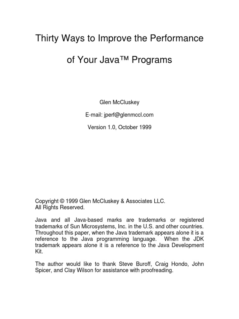 30 Ways To Improve JAVA Performance | PDF | Method (Computer ...