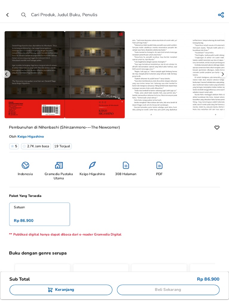 Jual Buku Pembunuhan Di Nihonbashi (Shinzanmono - The Newcomer) Karya Keigo Higashino | PDF