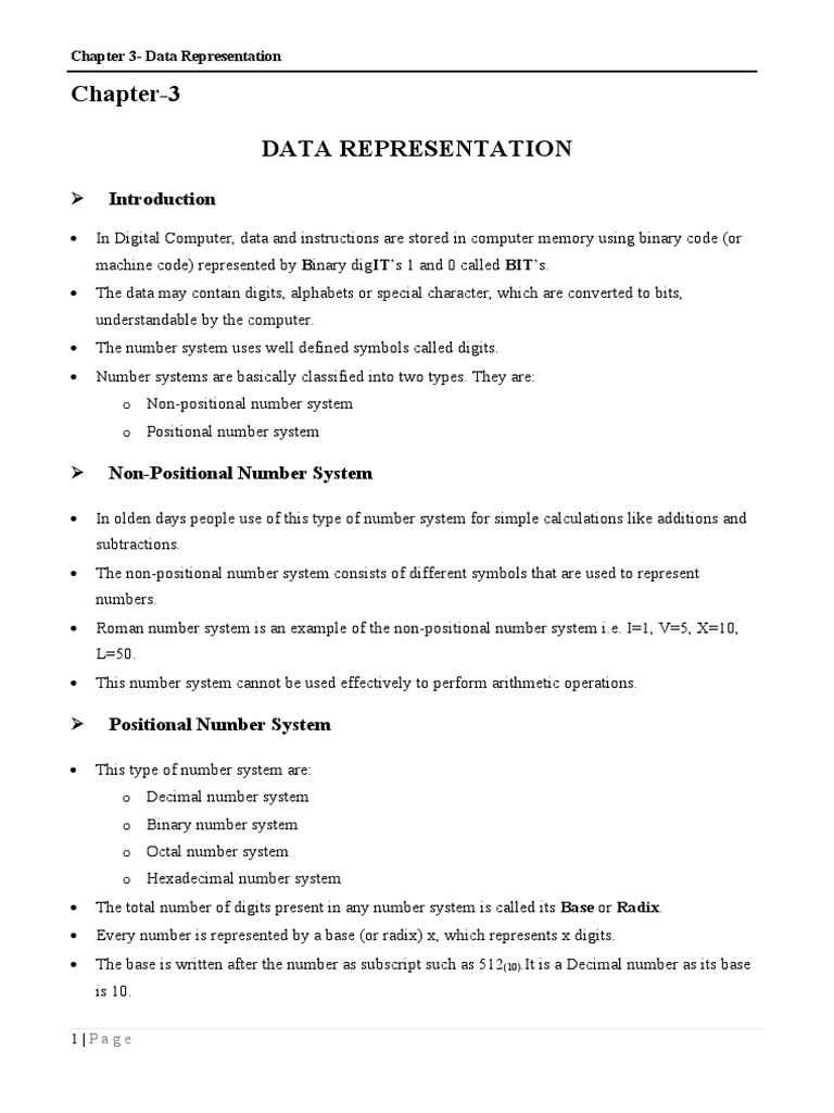 Chapter 3 Data Representation | PDF | Subtraction | Binary Coded Decimal