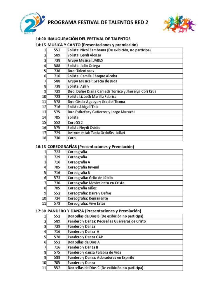 Programa Festival de Talentos 2022 Red-1 | PDF