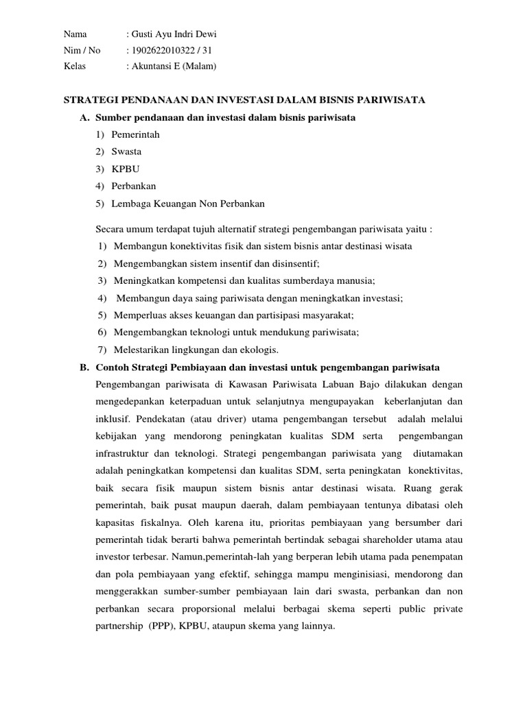 RMK 11 Gusti Ayu Indri Dewi Bisnis Pariwisata | PDF