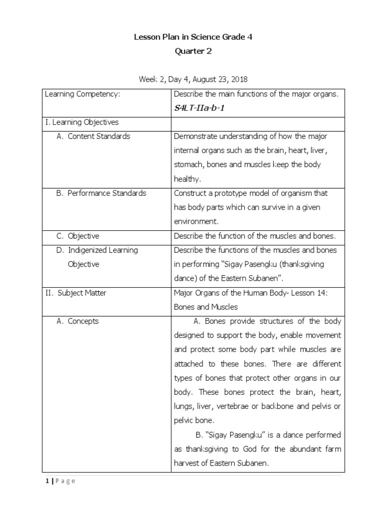 Science 4 Lesson Plan With 7es | PDF | Learning | Pelvis