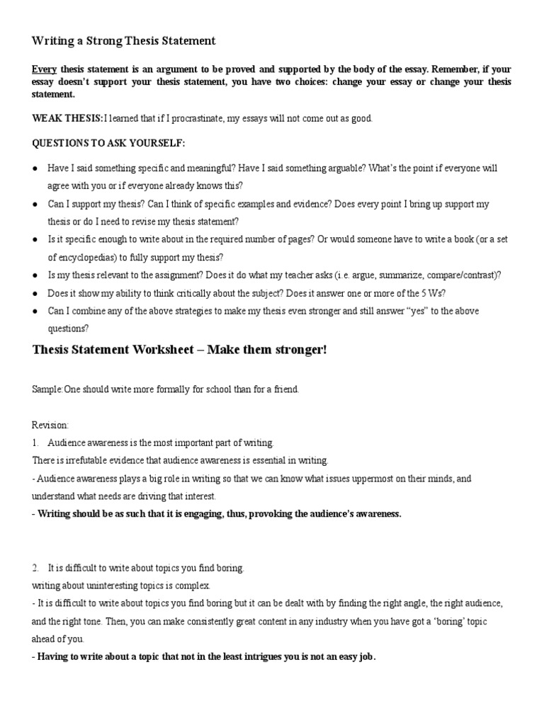 Writing A Strong Thesis Statement | PDF | Essays | Thesis
