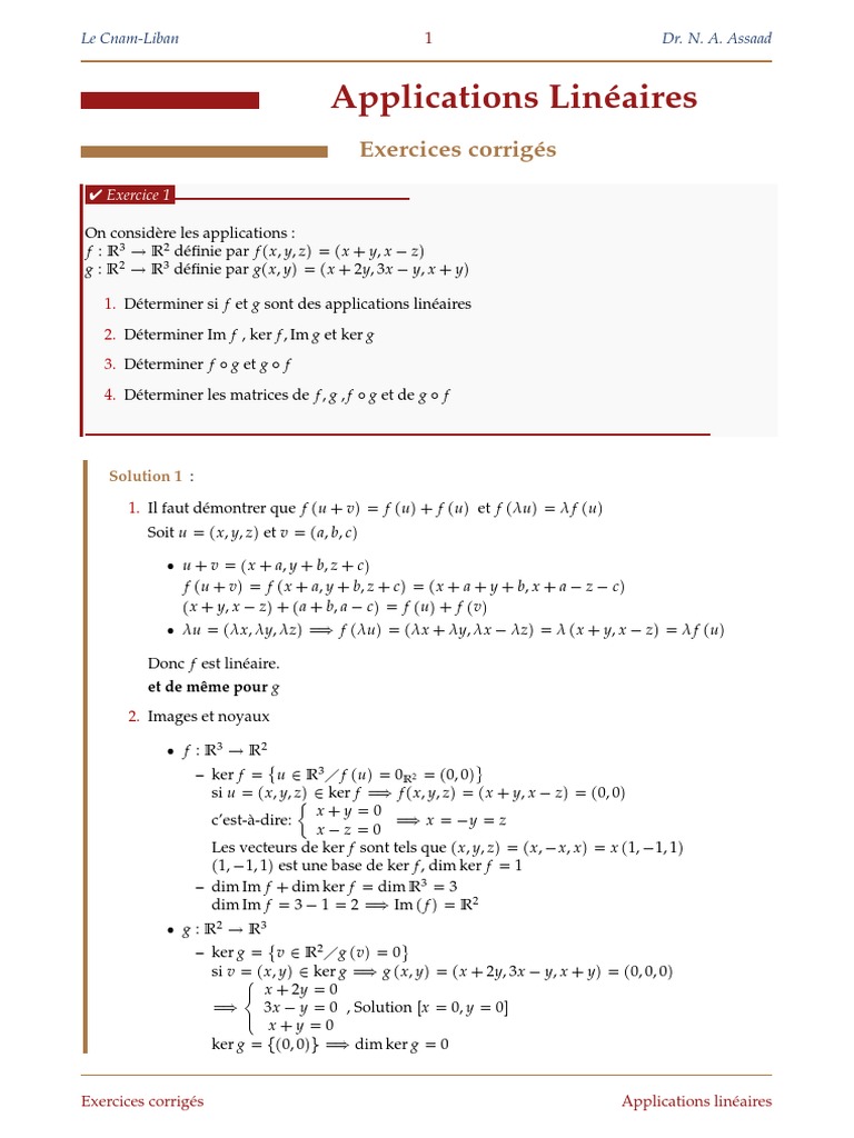 Solution TD Applications Lineaires | PDF | Base (algèbre linéaire ...