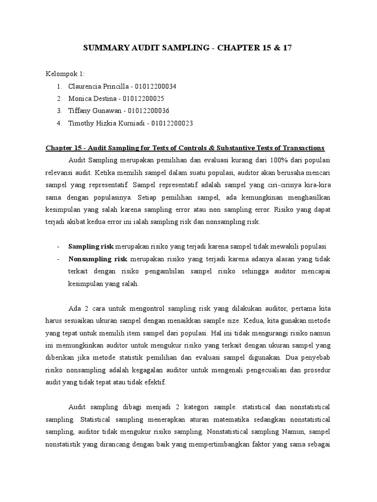 Summary Audit Sampling - Chapter 15 & 17 | PDF
