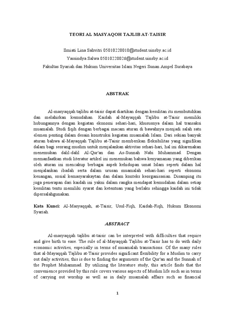 Kelompok 4 Teori Al Masyaqoh Tajlib At-Taisir | PDF