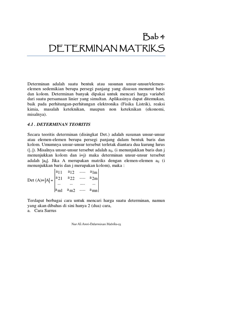 Bab-4-DETERMINAN-MATRIKS-nur Ali | PDF | Metode & Bahan Ajar