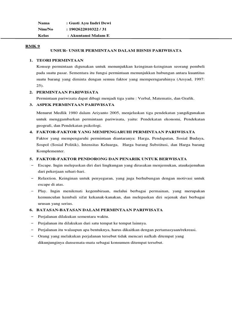 RMK 9 Bisnis Pariwisata Indri | PDF | Pengelolaan Keuangan & Uang | Politik