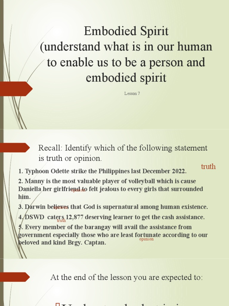 Lesson 7 Embodied Spirit | Download Free PDF | Soul | Reason