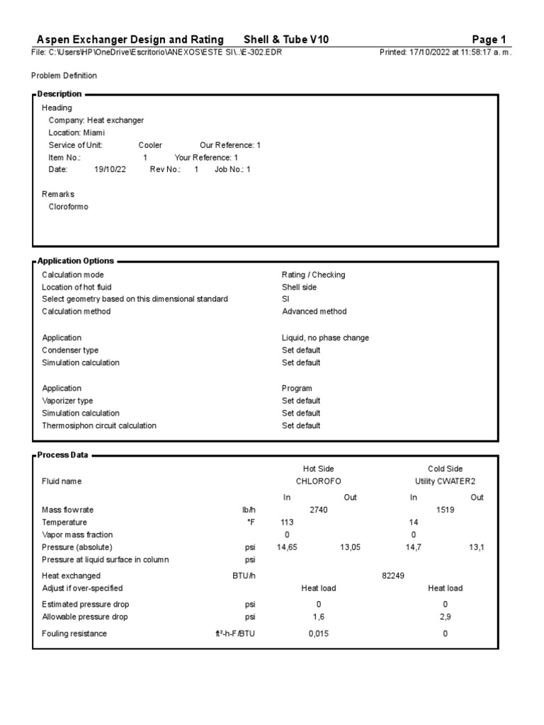 Aspen Exchanger Design and Rating Shell & Tube V10: Description | PDF | Heat Exchanger | Pipe ...