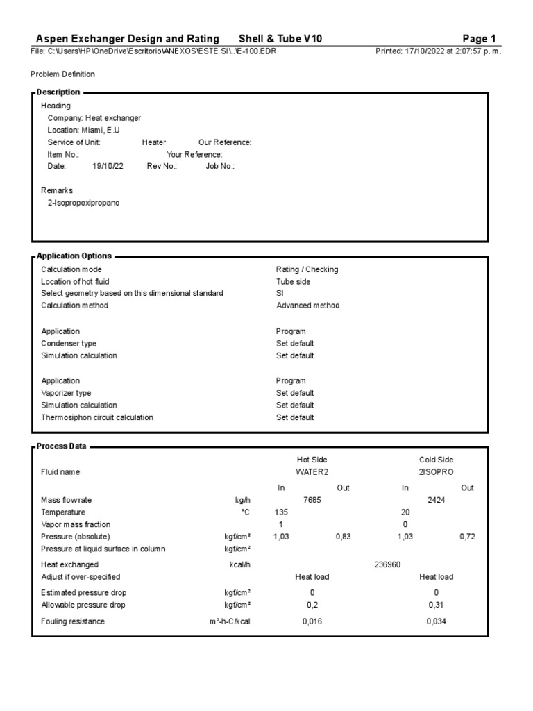 Aspen Exchanger Design and Rating Shell & Tube V10: Description | PDF | Heat Exchanger | Pipe ...