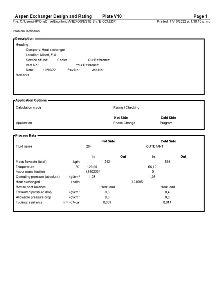 Aspen Exchanger Design and Rating Plate V10: Description | PDF | Heat ...