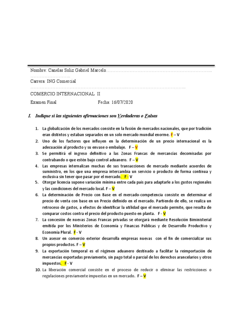 Examen Final Comercio Internacional II 2020 - 1.docx Canelas Soliz ...