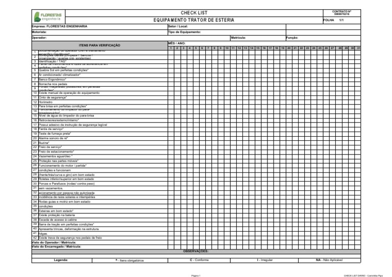CHECK LIST Trator de Esteira | PDF | Trator | Veículos