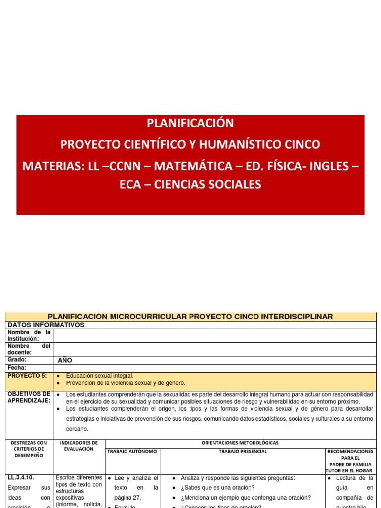 Planificacion Micro Proyecto 5 | PDF | La violencia contra las mujeres | División (Matemáticas)