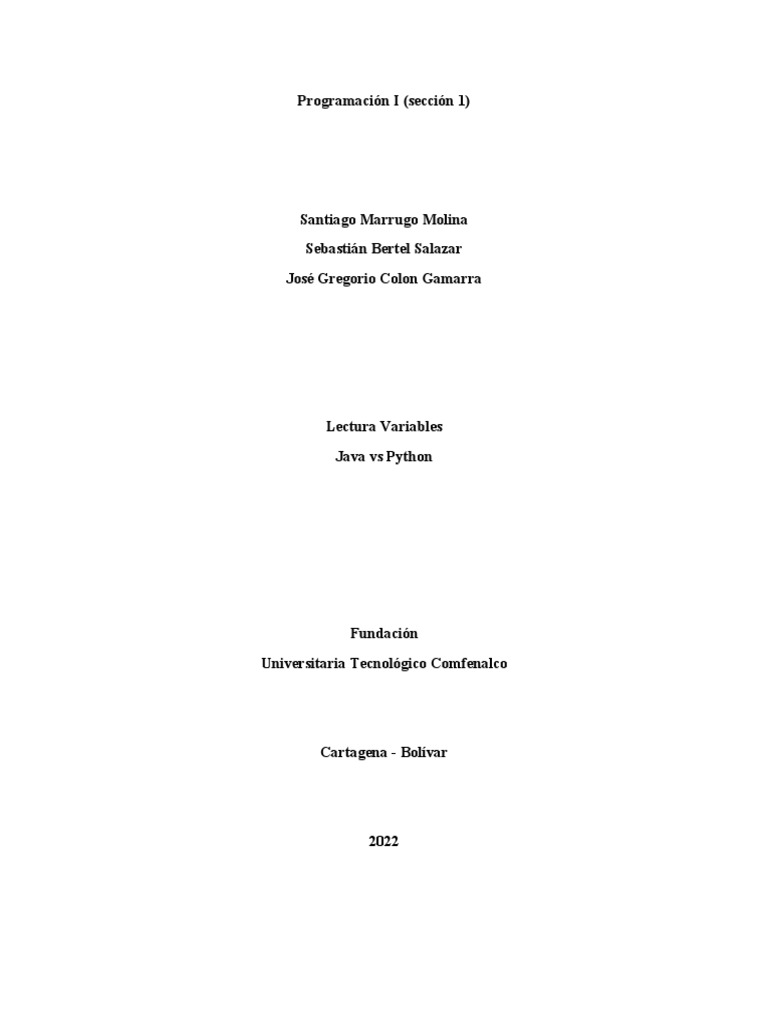Lectura Variables Java Vs Python Pdf Java Lenguaje De Programación Python Lenguaje De 