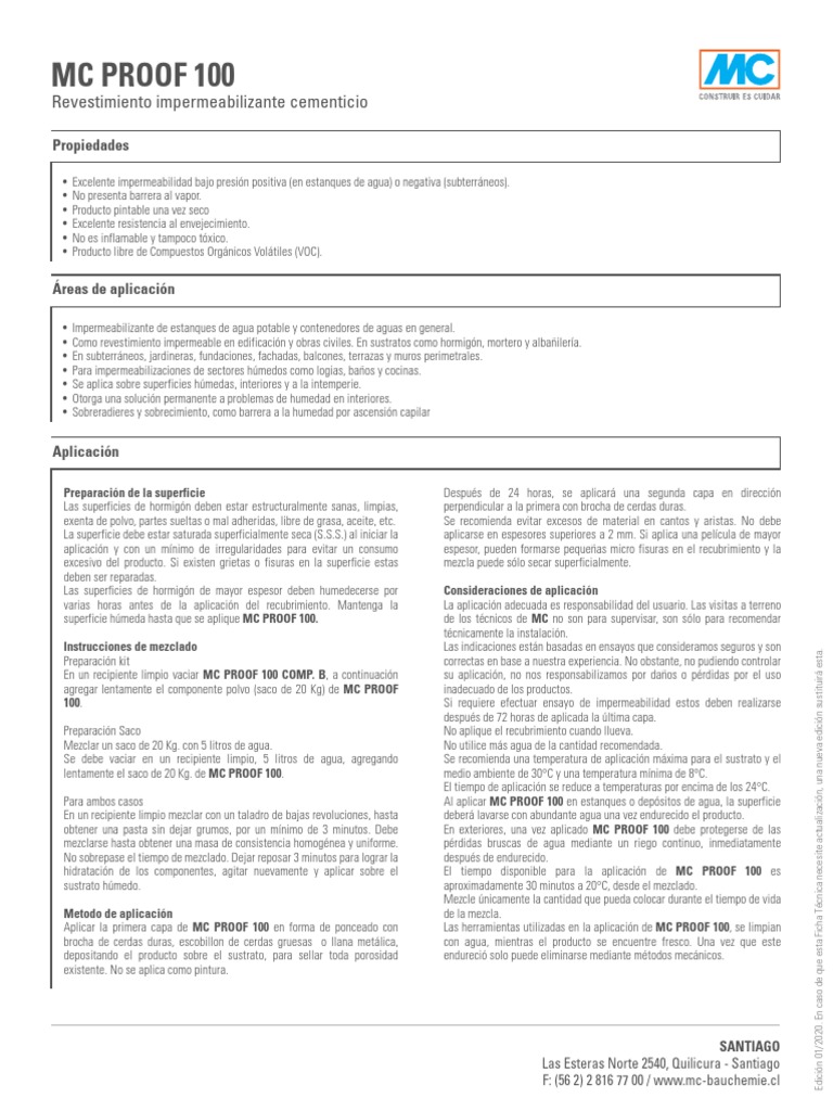 MC Proof 100 | PDF | Agua | Hormigón