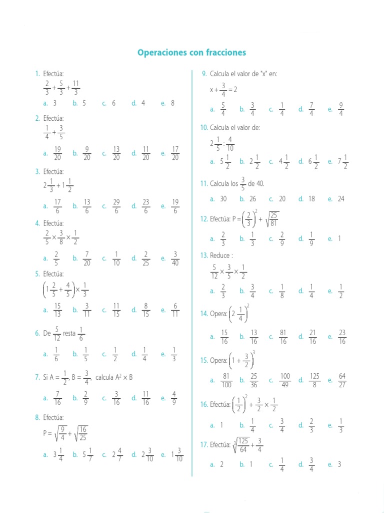 Operaciones Con Fracciones 1sec | PDF