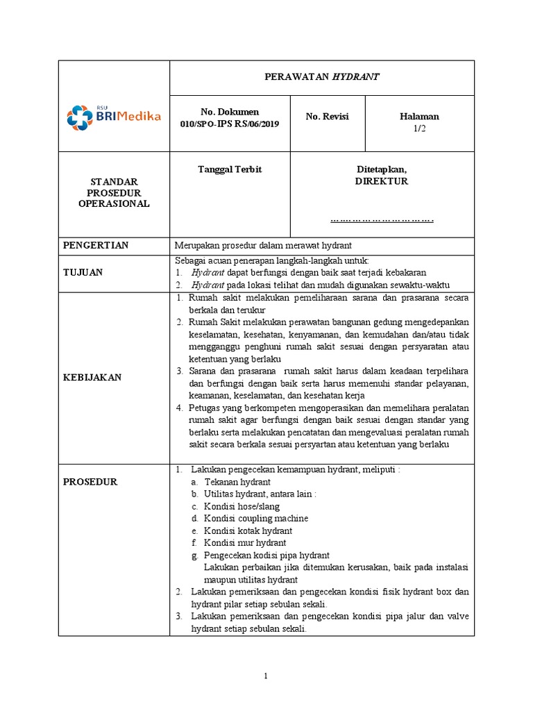 Prosedur Perawatan Hydrant RS | PDF | Sains & Matematika | Teknologi ...