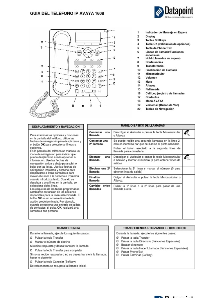 Guia Avaya 1608 | PDF | Teclado | Teléfono
