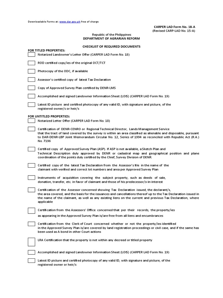 Carper Lad Form No 18a Checklist of Required Docs | PDF | Notary Public ...