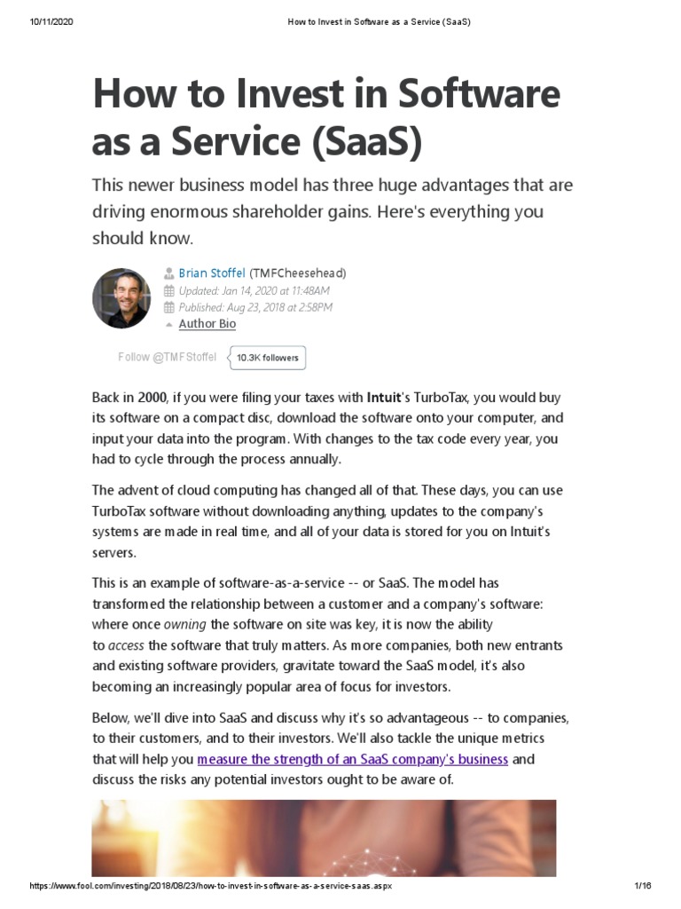 How To Invest in Software As A Service (SaaS) | PDF | Cloud Computing | Software As A Service