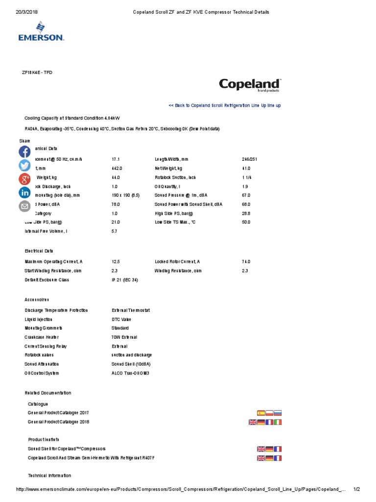 Copeland Scroll ZF and ZF KVE Compressor Technical Details | PDF ...