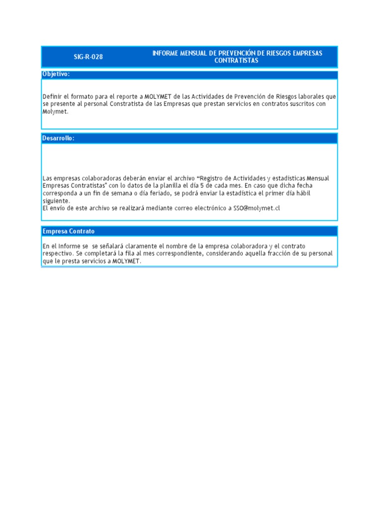 Anexo B - SIG-R-028 Informe Mensual Prevención de Riesgos Contratistas ...