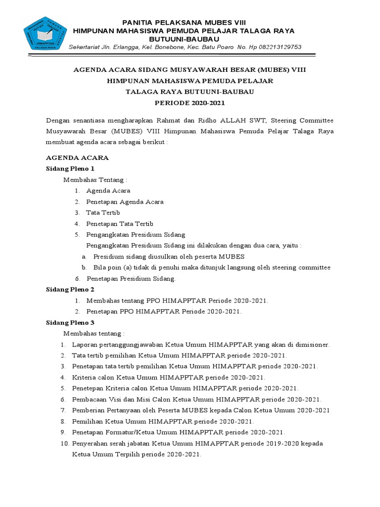 Agenda Acara Mubes | PDF