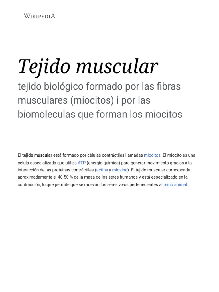 Tejido Muscular - Wikipedia, La Enciclopedia Libre | PDF | Músculo ... Tejido Muscular - Wikipedia, La Enciclopedia Libre | PDF | Músculo ...
