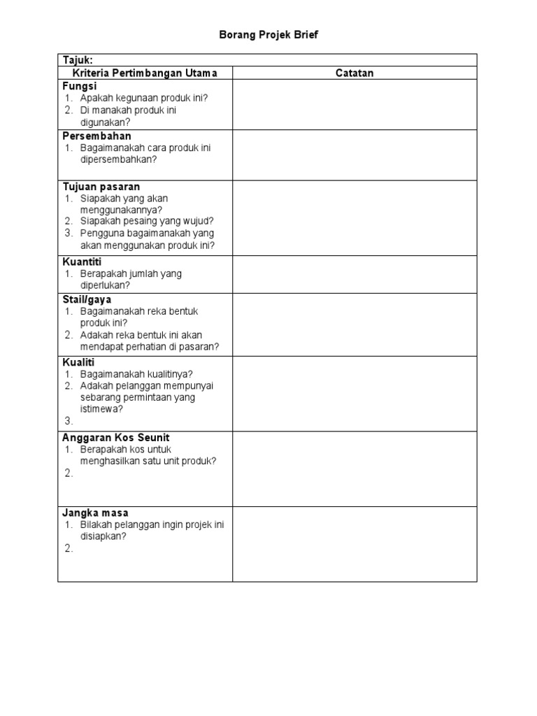 Borang Projek Brief | PDF