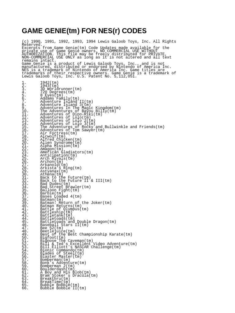 Nes Game Genie Full | PDF