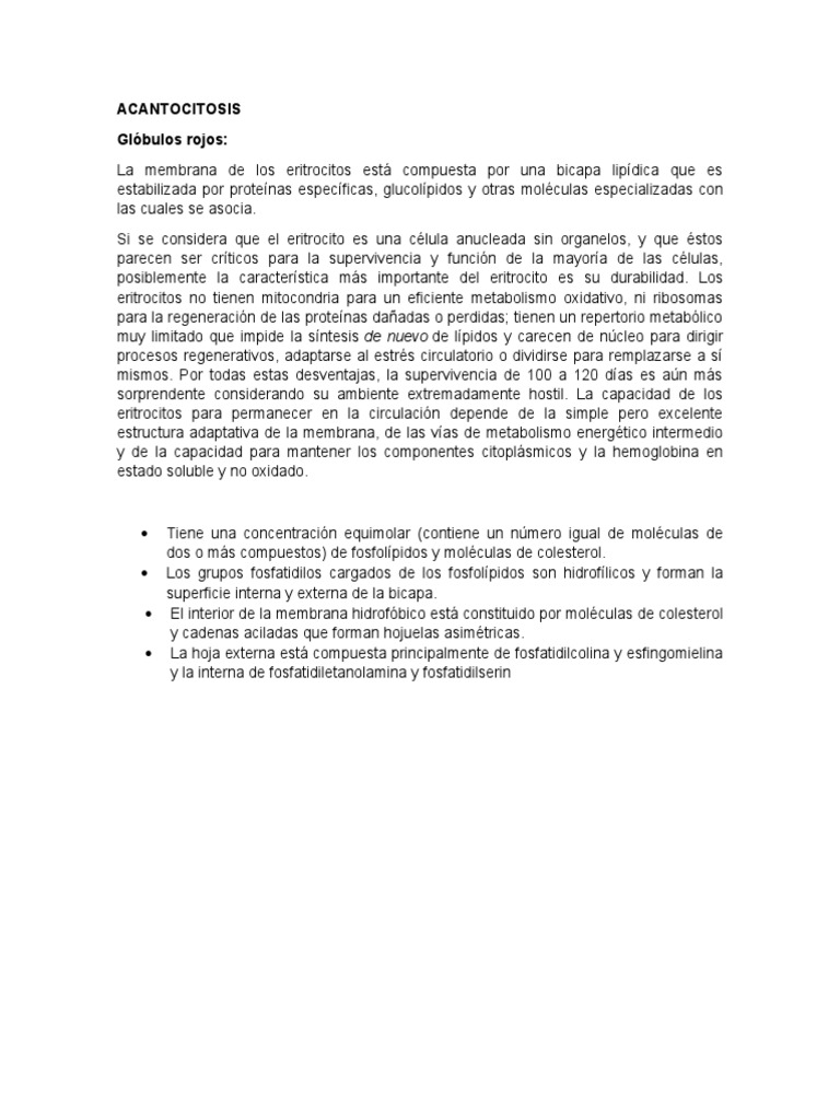 ACANTOCITOSIS | PDF | Bicapa lipídica | Glóbulo rojo
