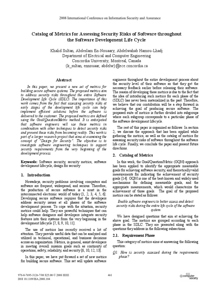 Catalog of Metrics For Assessing Security Risks of Software Throughout ...