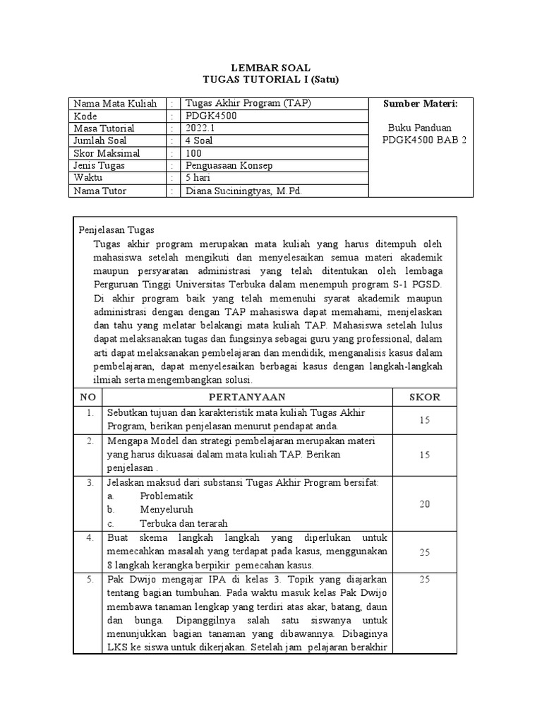 Tugas Tutorial 1 - PDGK4500 - TAP | PDF | Karier & Perkembangan