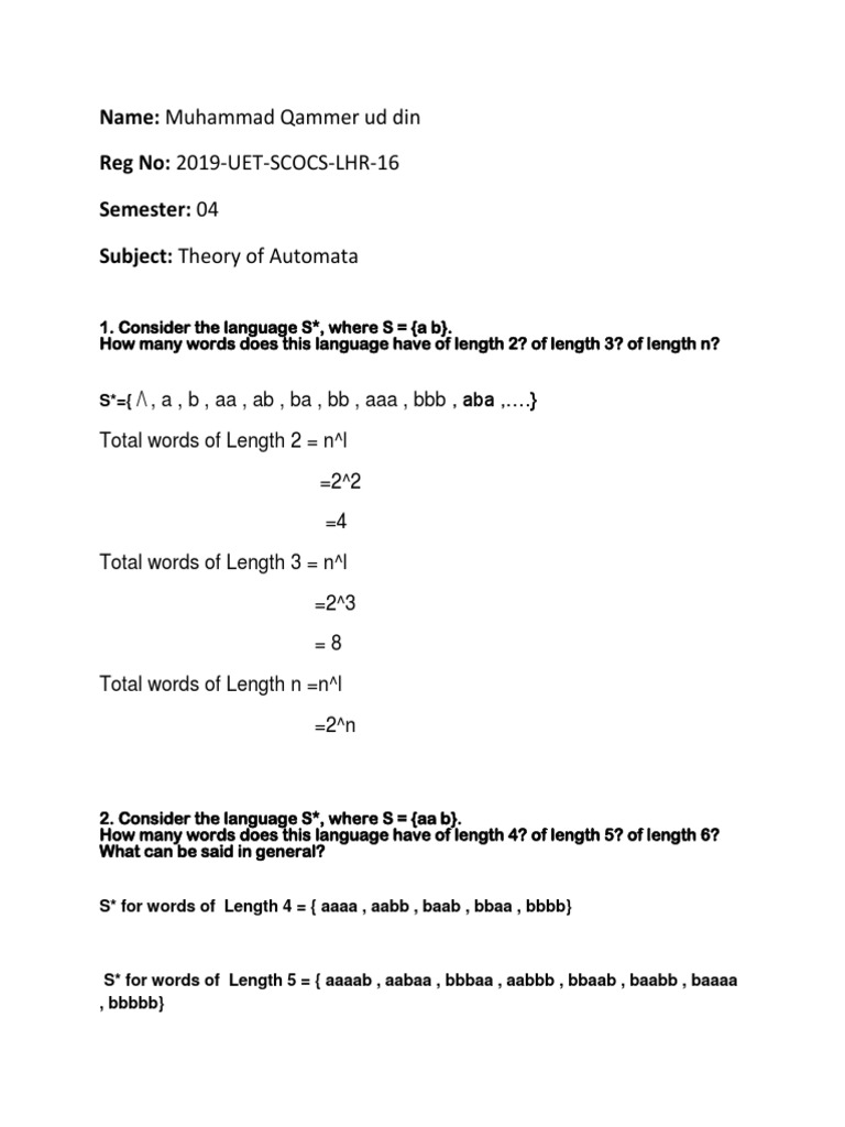 Automata Theory Language Analysis | PDF | String (Computer Science ...